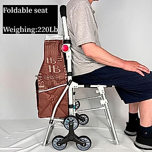 JFYOW Ultimate Adjustable Seat Back Shopping Cart with Stool - Durable Stainless Steel Frame, Nylon Storage Bag, Climbing Wheels, and Secure Cargo Straps.