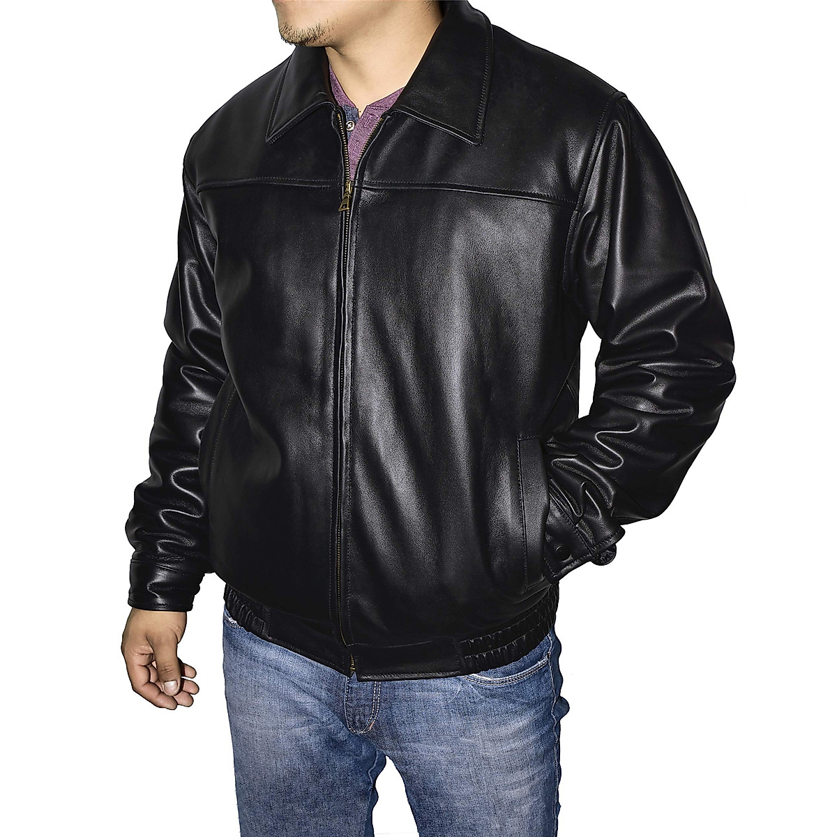 Victory Outfitters Men's Lambskin Genuine Leather Classic Bomber Jacket Mens Leather coat with Zip Out Liner - Black - XXL