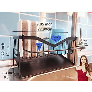 DMJWAN Kitchen Sink Caddy Organizer, 304 Stainless Steel Sponge Holder Sink Caddy with Auto Drain Tray, Holds Sponge, Dish Soap Dispenser, Cleaning Towel, Scrubber, and Utensils
