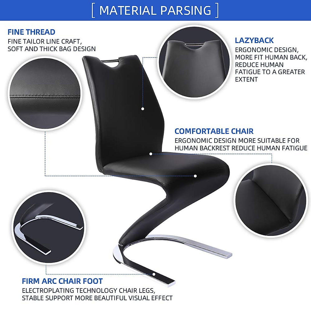 Dining Chairs Set of 2, Modern Simple Kitchen & Dining Room Chairs with Comfortable Ergonomics Back Faux Leather Chair and Carbon Metal Chair Legs