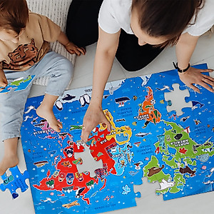Jumbo Floor Puzzle for Kids,World Map Puzzle Jigsaw Geography Puzzles,48 Piece Globe Atlas Puzzle with Continents,United States Puzzle for Ages 3-5,Preschool Learning Toys Gift for 4-8 Years Old