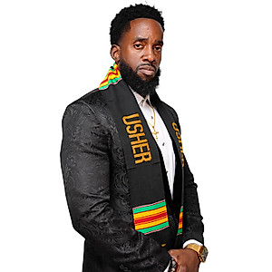 Dupsie's Usher Hand-woven Kente Cloth Stole/Sash. Black