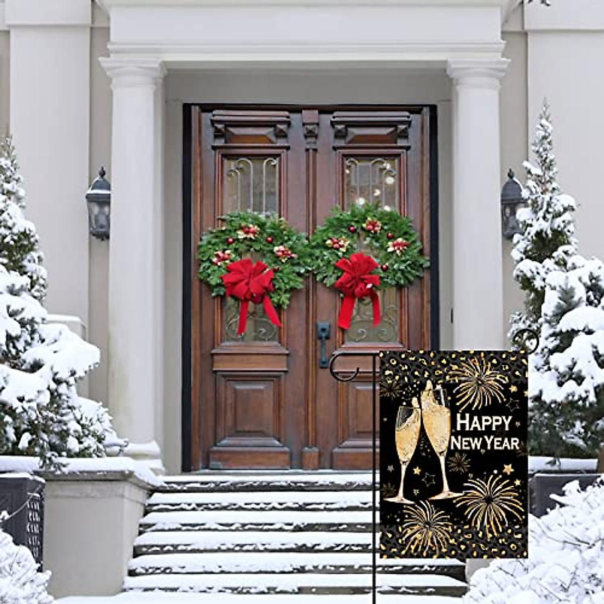 Artofy Happy New Year 2023 Eve Home Decorative Garden Flag, Yard Lawn Fireworks Outside Decor, Celebration Party Winter Outdoor Small Burlap Decoration Double Sided 12 x 18