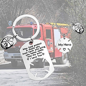 FUSTMW Firefighter Gift Keychain Necklace Matching Set Fireman Jewelry Gift for Firefighter Wife, Girlfriend, Mom, Daughter May God Protect You from Harm (silver)