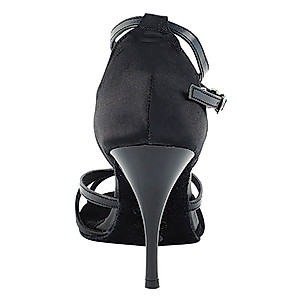 Very Fine Dance Shoes - Ladies Latin, Rhythm, Salsa, Waltz Ballroom Dance Shoes - 2829LEDSS - 3.5-inch Heel and Foldable Brush Bundle - Black Satin - Black Trim - 7.5