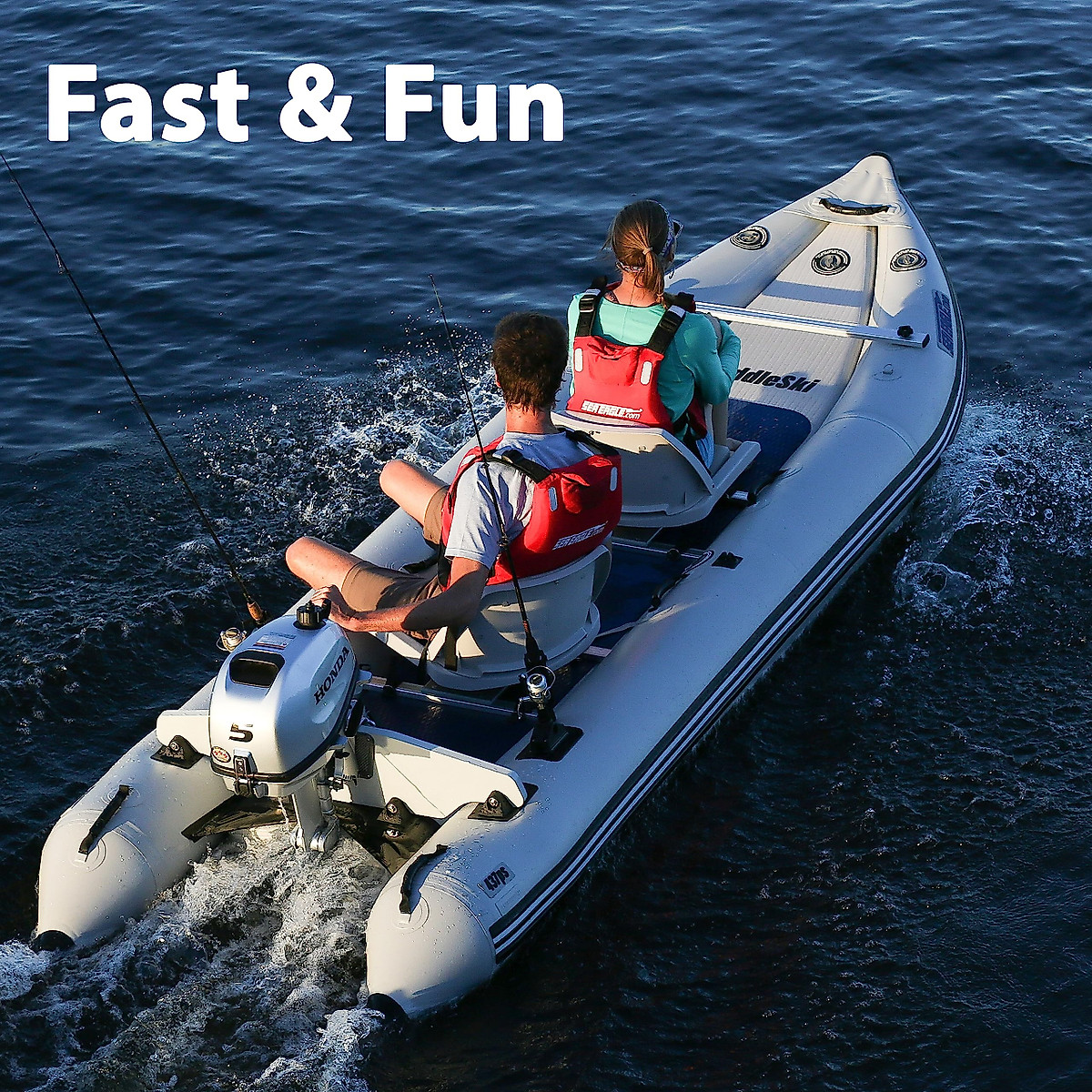 Sea Eagle 437ps PaddleSki Inflatable 1-2 Person Catamaran Boat – Paddle, Motor, Fish, or Sail – 4-in-1 Inflatable Watercraft – Self Bailing (437ps PaddleSki Swivel Seat Package)