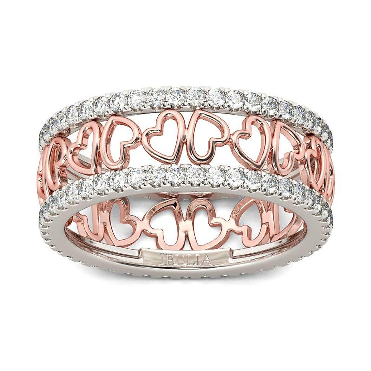 Jeulia Rose Gold Two Tone Engagement Rings for Women Round Cut Jewelry Bridal Sets Stackable Band Ring Sets Anniversary Promise Rings with Jewelry Gift Box (Heart 1, 8)