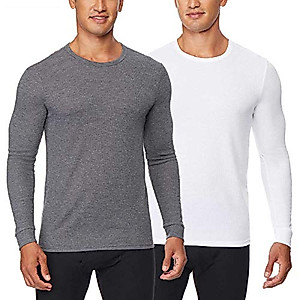 32 DEGREES Men's Heat Long Sleeve Crew Neck Tee 2-Pack (White/Charcoal, Large)