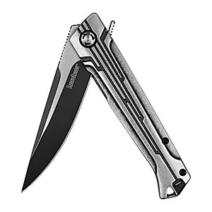 Kershaw Noventa Pocket Knife, 3.3 inch Stonewashed D2 Steel Blade with KVT Ball Bearings, Stainless Steel Handle, Pocketclip,black