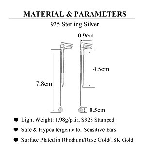 SLUYNZ 925 Sterling Silver No Piercing Cuff Earrings Chain for Women Wrap Earrings Pearl Tassel Clip On Ear (A-Silver1)