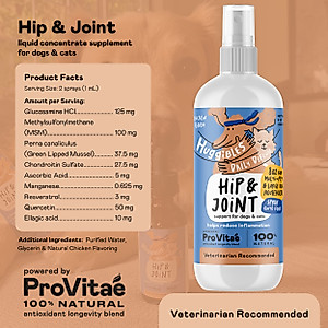 Huggibles Hip & Joint Support Liquid Supplement for Dogs & Cats – Daily Supplement for Mobility Support with Glucosamine, MSM, Chondroitin – Reduce Pain & Inflammation – Antioxidants for Longevity