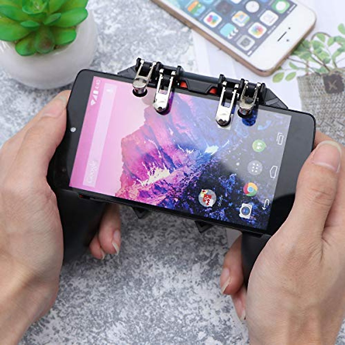 AK66 Six Finger All- in- One Mobile Game Controller Fire Key Button for Mobile Game Eating Chicken Artifacts Game Handle (Black) Cell Phone Automobile Accessories