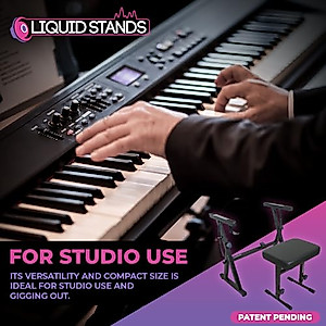 Liquid Stands Piano Keyboard Stand and Bench Set - Portable Heavy Duty Digital Piano Stand for 54-88 Key Electric Pianos & Adjustable Piano Bench, Chair, Stool - Sturdy Keyboard Music Stand and Seat