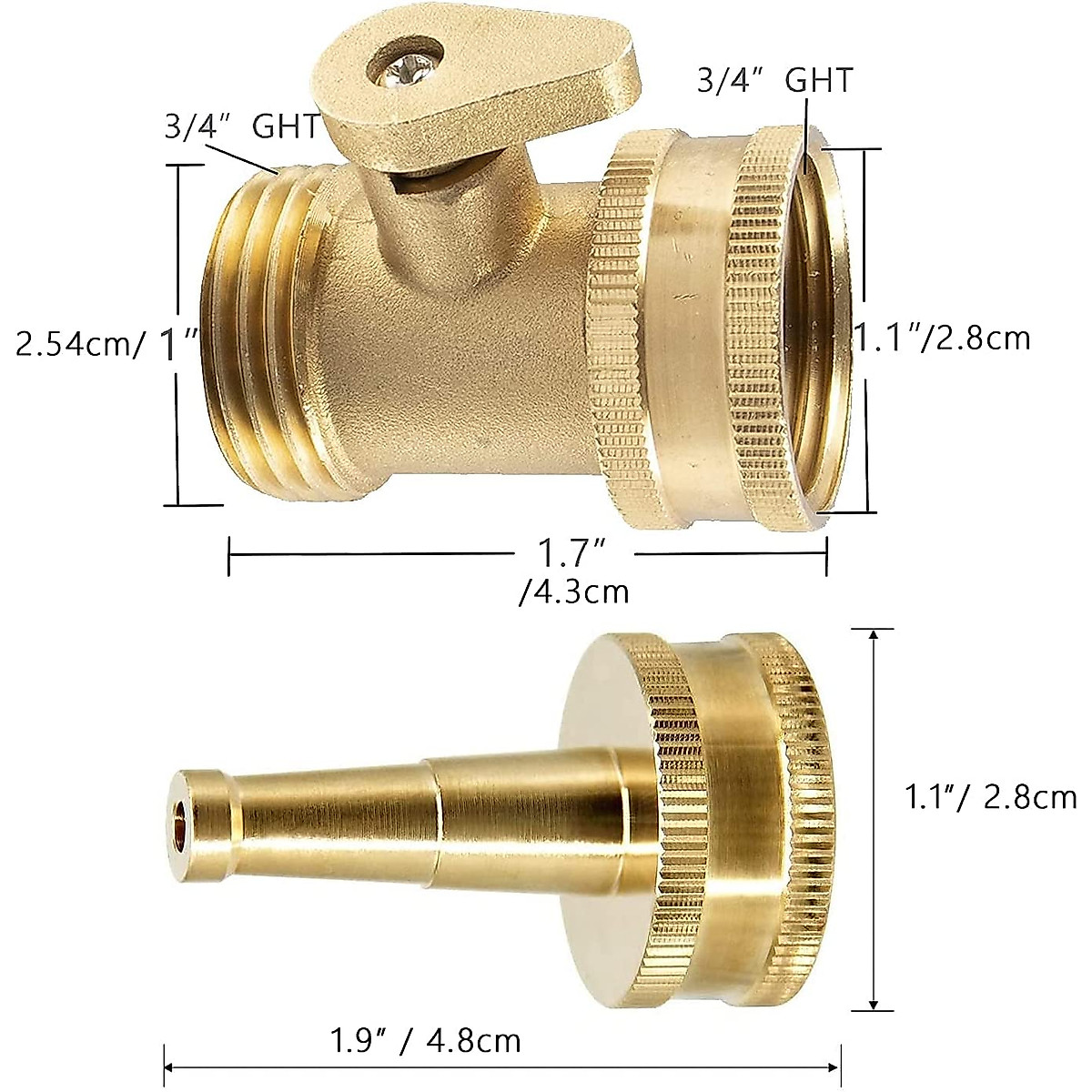 Jet Nozzle High Pressure Hose Nozzle - Water Hose Sprayer Nozzle with Garden Hose Shutoff Valve Solid Brass Heavy Duty 3/4" GHT Connector -1 set