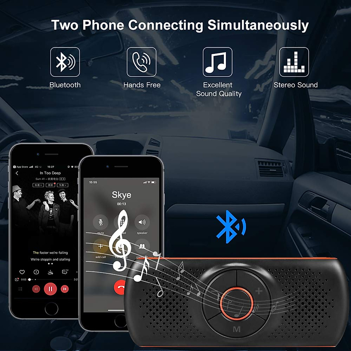 NETVIP Bluetooth Handsfree Speakerphone for Cell Phone, Wireless Car Kit Music Player Adapter with Back-Clip Portable Bluetooth Speaker for Home/Sport/Outdoor, Work with Siri/Google Assistant/TF Card