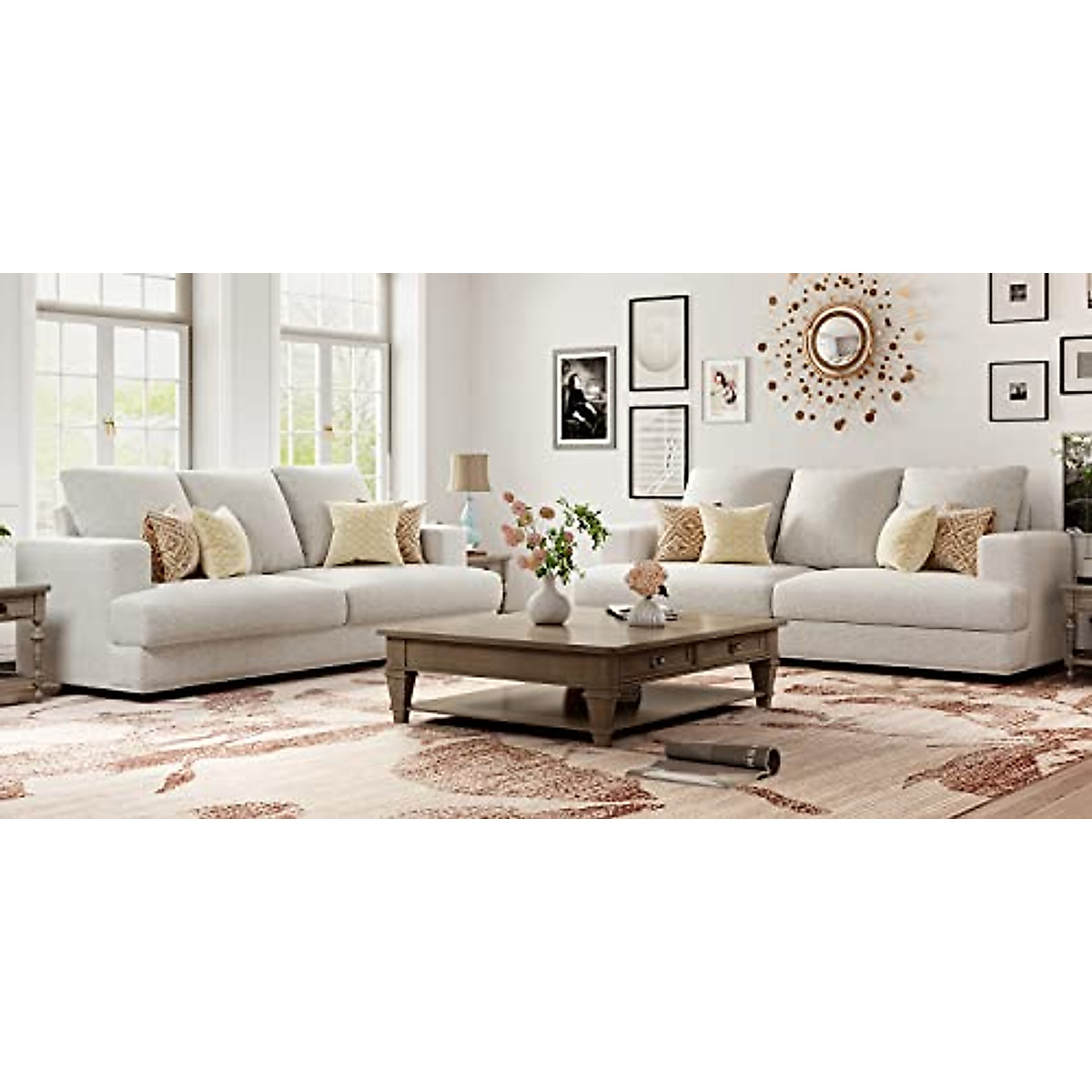 VanAcc Sofa, 3 Seater Comfy Couch Sofa- Extra Deep Seated Oversized Sofa, 97" Contemporary Couches for Living Room, Bedroom and Office (Beige,Chenille)