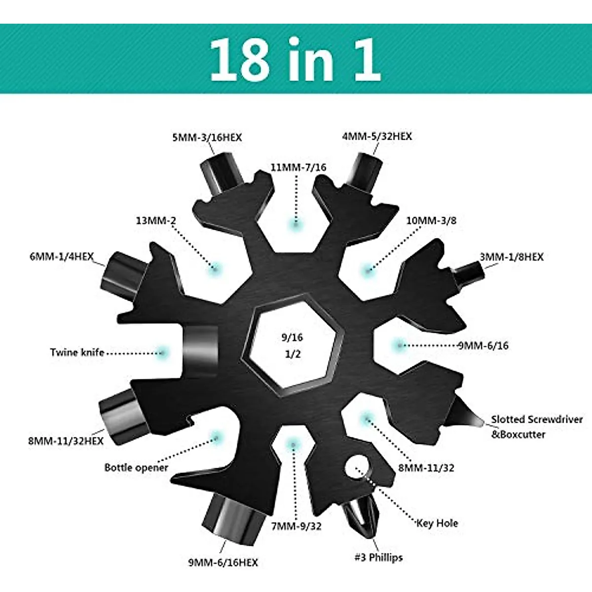 18-in-1 Snowflake Multi-Tool, Easy N Genius,Snowflake Screwdriver,Bottle Opener, powerful Multi-Tool,Chrismas and New Year's Gift,2 pcs(Black & Silver)