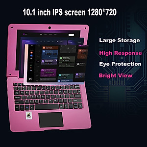 10.1" Inch Kids Laptop Computer, Netbook Powered by Android 7.1.1, Quad Core Processor, 2gb Ram, 32gb Storage, Bluetooth, WiFi