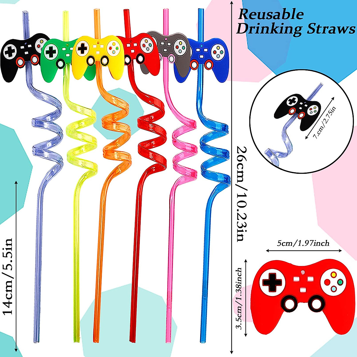 24 Pack Video Game Party Favors Game Controller Drinking Straws,Video Game Straws Reusable Plastic Straws,Boys Gamer Birthday Party Supplies Gifts for Kids,Game On Party Supplies