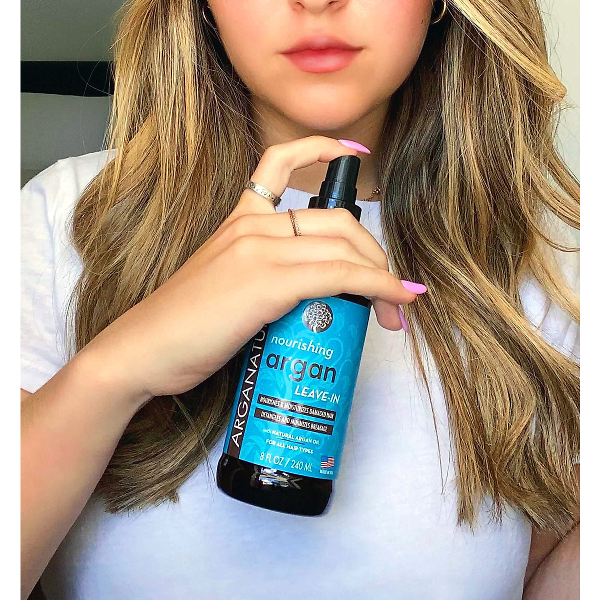 Arganatural Argan Leave-In Conditioner & Detangler for Damaged Hair, 8 fl oz Spray Bottle, Macadamia and Argan Oil, Paraben Free Hair Care