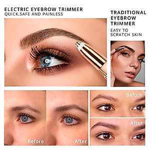 Eyebrow Trimmer & Facial Hair Removal for Women, 2 in 1 Eyebrow Razor and Painless Hair Shaver Rechargeable for Face Peach Fuzz, Eyebrow, Lips, Body, Chin, Arms with Built-in LED Light (Rose Gold)