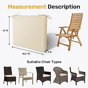UNIKOME Outdoor Chair Cushions Pack of 4, Water Resistant Patio Cushions with Ties, High Density Sponge Filling Square Corner Seat Cushions for Outdoor Furniture, 18.5"x16"x3", Beige