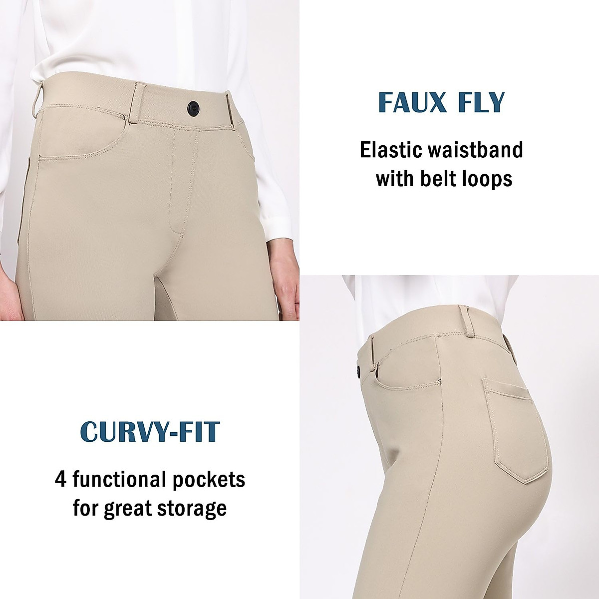 BALEAF Womens Khaki Work Pants Yoga Dress Pants Bootcut Pull On Slacks Petite Business Casual Office Trouser Pockets 29" M