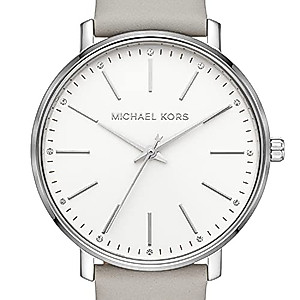 Michael Kors Women's Pyper Stainless Steel Quartz Watch with Leather Strap, Silver/Grey/White, 18