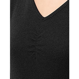 Fruit of the Loom Women's Waffle V-Neck Top and Flannel Pant Sleep Set, Black/Berry Plaid, Medium