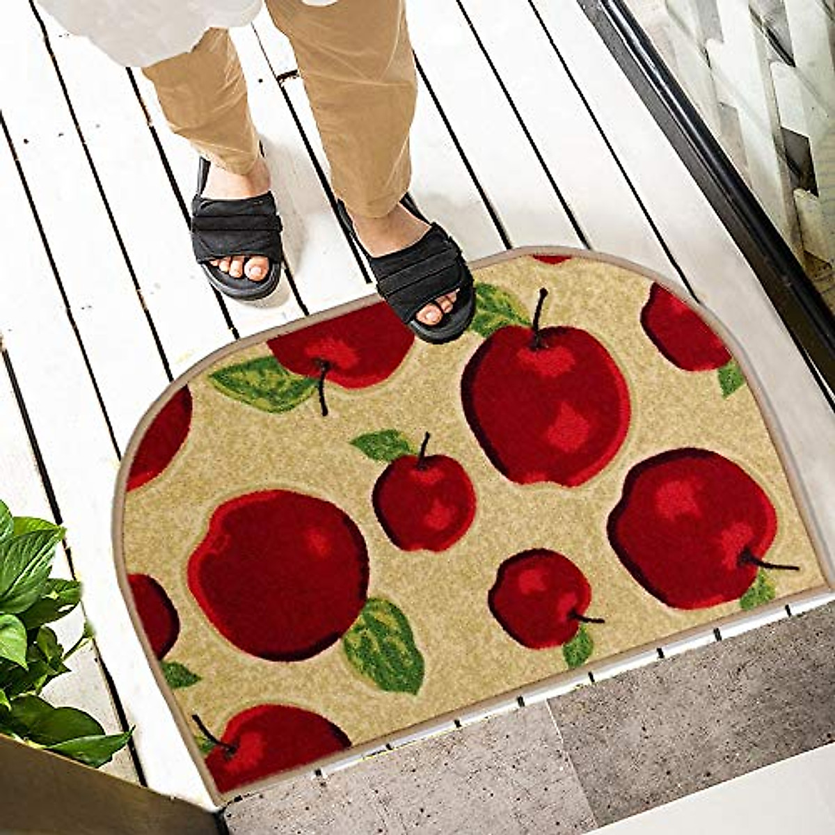 Wolala Home 3 Piece Sets Rubber Backing Non-Slip Red Apple Kitchen Rug and Carpet Machine Washable D-Shape Doormat Bathroom Foot Pads Thin (3pcs Sets, Multi)