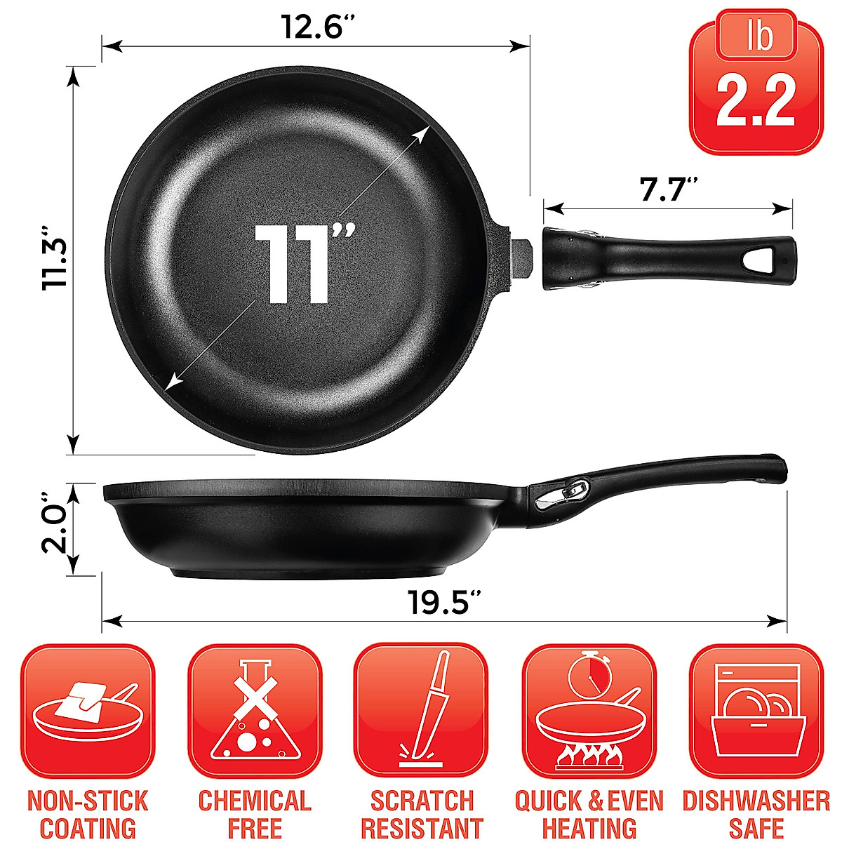 dokaworld Frying Pan Nonstick 11 inch - Big Frying Pan - Induction Frying Pan Detachable Handle - Large Nonstick Fry Pan - Large Skillet Fry Pan - Nonstick Pan - Aluminum Stir Fry Pan