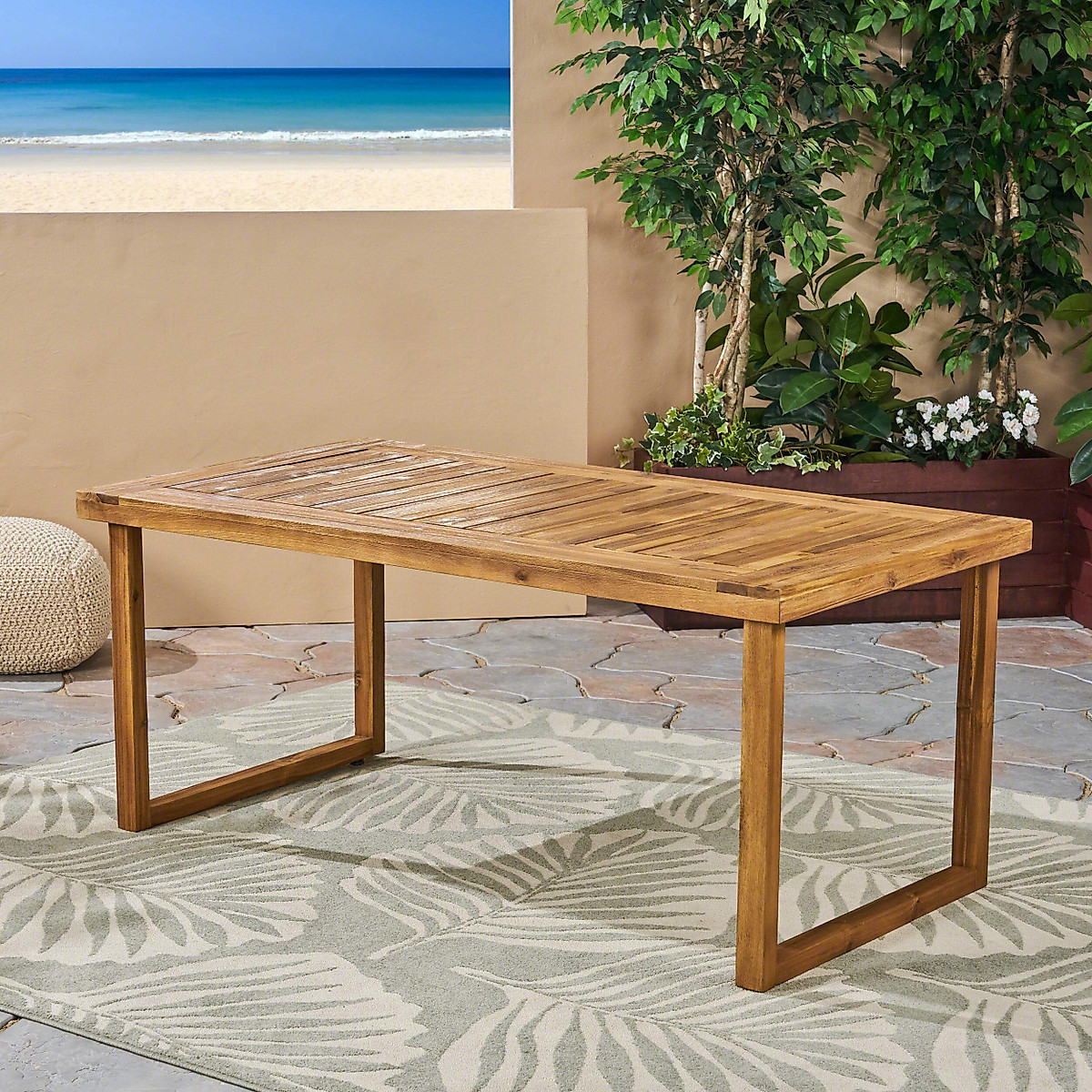 Christopher Knight Home Ann Outdoor 69" Acacia Wood Dining Table, Sandblast Natural Finish