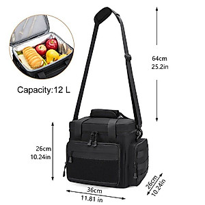 Gafetrey Lunch Box For Men Lunch Bag Women Large Tactical Lunch Cooler Tote Pail,Reusable Insulated Waterproof Adult Driver Worker Fit on Beach Picnic Travel Working Office Gift Outdoor Black