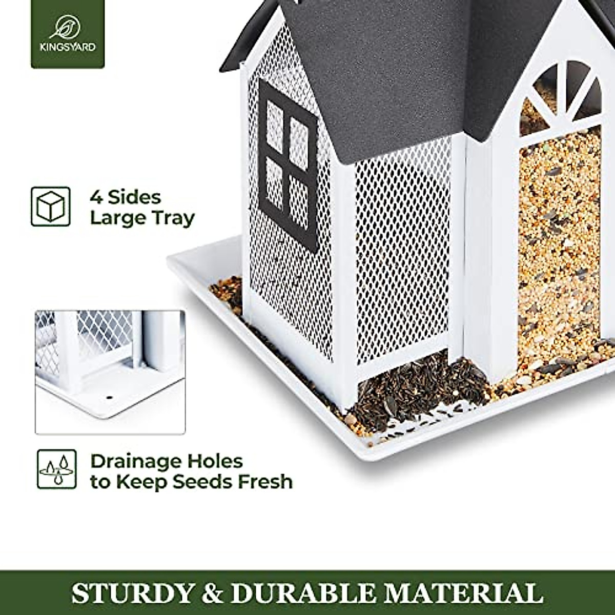 Kingsyard Bird Feeder House for Outside, Metal Mesh Wild Bird Feeder with Triple Feeders for Finch Cardinal Chickadee, Large Capacity, Weatherproof and Durable