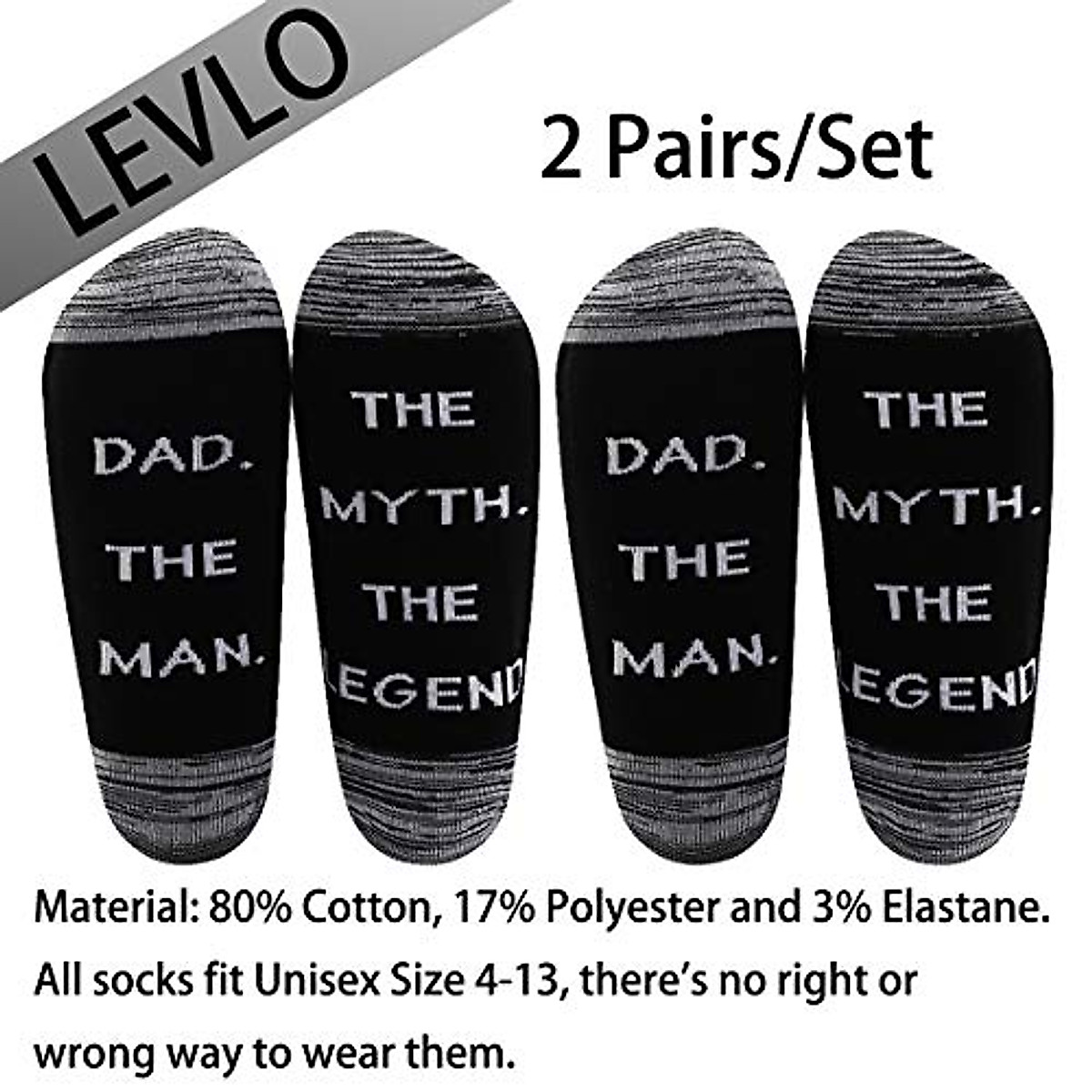 LEVLO Father' s Day Gift Dad Socks Dad The Man The Myth The Legend Socks Funny Present For Dad New Daddy Socks (2 Pairs/Set - Mid Calf - 1)