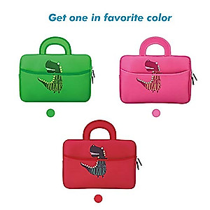 MoKo Fire HD 10 Inch Kids Tablet Sleeve Case Bag, [Shock-Proof] Zipper Handle Pouch Portable Neoprene Case Cover fits Fire HD 10 Plus 2021, Fire HD 10 Kids & Pro 2021 - Dinosaur Green