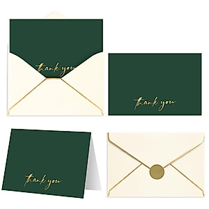 AZAZA 48 PCS Thank You Cards with Envelopes 4x6, Green Wedding Thank You Cards Gold Foil, Minimalistic Blank Thank You Notes for Graduation Baby Shower Bridal Shower (Green)
