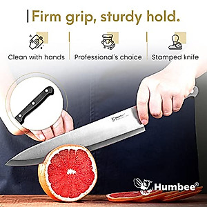 Humbee - Chef Knife 8 Inches - Stainless High Carbon Steel Full Tang Blade for Pro and Personal Use Ergonomic Handle Comfortable Grip