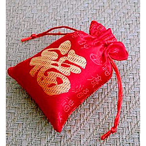 10Pcs Good Luck Fortune Gift Bags Drawstring Bag Chinese Silk Embroidered Brocade Bag Damask Jewelry Product Packing Pouch Christmas/Wedding Gift Bag,Red
