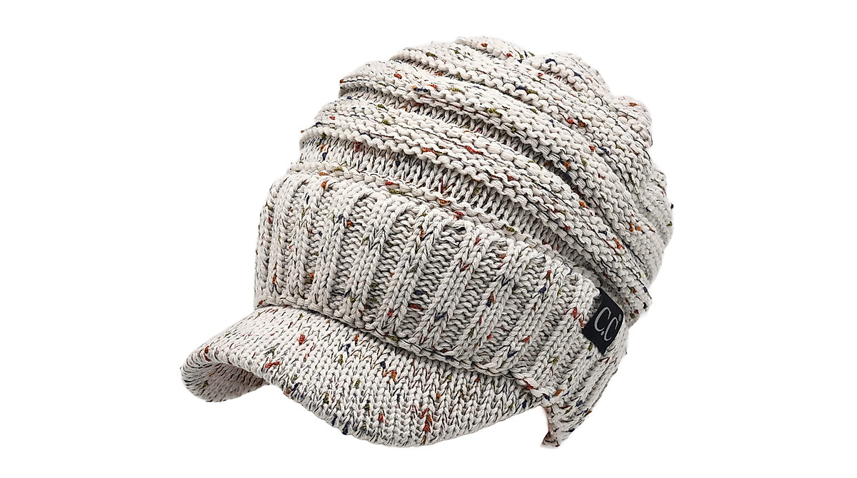 Trendy Oversized Chunky Knit Hat with Visor – Oatmeal