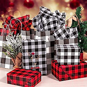 Whaline White Black Buffalo Plaid Tissue Paper 60pcs Tissue Paper Sheet Gift Wrapping Paper Rustic Art Paper Crafts for DIY Gift Wrapping Christmas Holiday, 13.78" x 19.69"