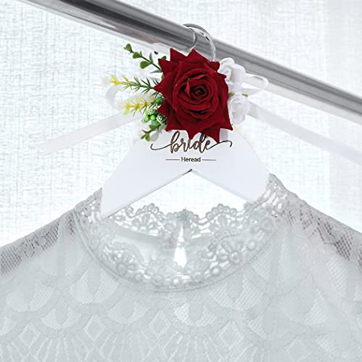Yean Flower Wedding Hangers White Wood Color Bow Knot Bride Dress Hanger Groom Suit Hanger Engraved Bridal Gown Hanger for Women and Men (Bride and Groom (Pack of 2)