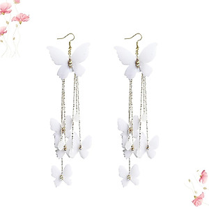 Happyyami 1 Pair Butterfly Wing Earrings Chiffon Fabric Earrings Flower Petals Long Earrings Bohemian Statement Drop Earrings Boho Jewelry for Lady Girl