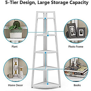Tribesigns 5 Tier Corner Bookshelf and Bookcase, 70 inch Tall Corner Shelves Standing Shelving Unit Indoor Plant Stand for Living Room, Kitchen, Home Office (White)