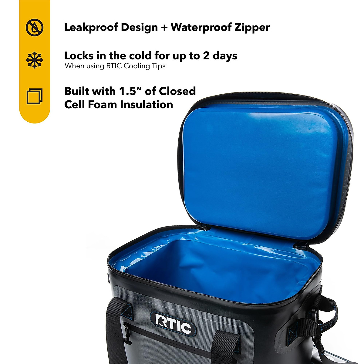 RTIC Soft Cooler 30 Can, Insulated Bag Portable Ice Chest Box for Lunch, Beach, Drink, Beverage, Travel, Camping, Picnic, Car, Trips, Floating Cooler Leak-Proof with Zipper, Blue/Grey