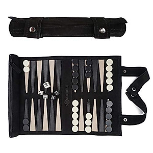 Sondergut- Backgammon - Genuine Leather Backgammon - Travel Backgammon (Black)