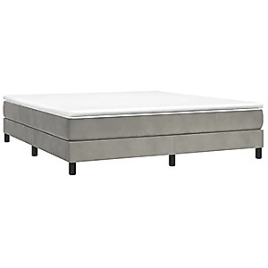 vidaXL Box Spring Bed Frame Home Indoor Bedroom Bed Accessory Wooden Upholstered Double Bed Base Furniture Light Gray 76"x79.9" King Velvet