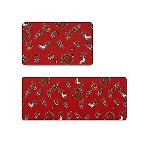 Christmas Bath Mat for Tub,Non Slip Bathroom Floor Runner Rug Quick Dry & Absorbent Diatomaceous Earth Shower Sink Bedroom Kitchen Washable Doormat,Red Candy Cane Pine Tree Berry Wreath 18x30+18x48