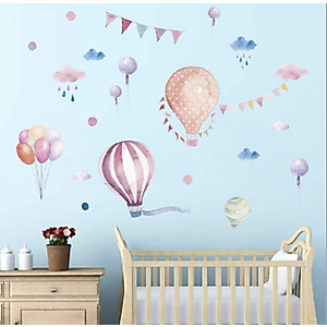 Colourful Hot Air Balloons Wall Decals Stickers Kids Colorful Hot Air Balloon Cloud Raindrop Balloon Wall Decals Removable Wall Stickers for Kids Nursery Bedroom Living Room