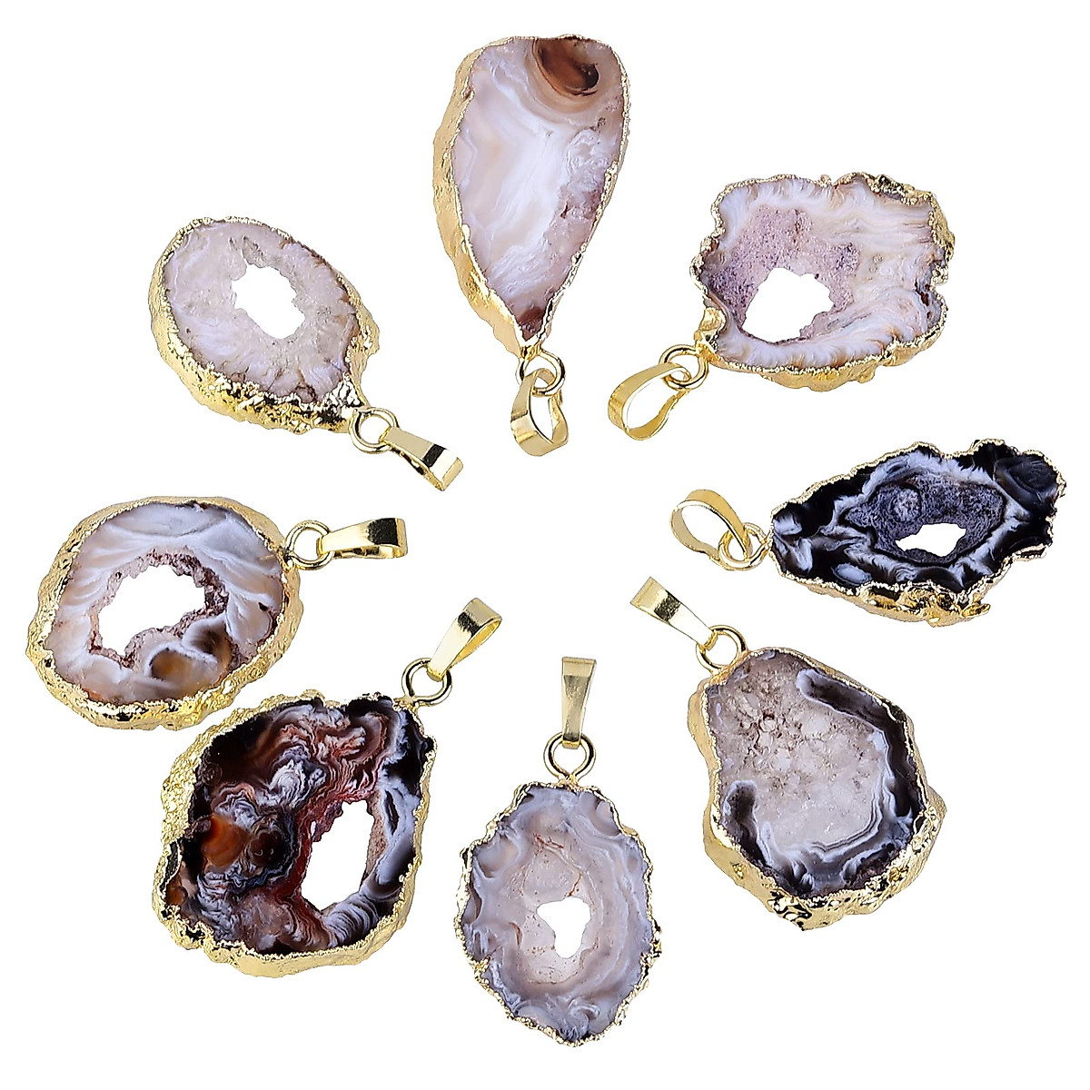 SUNYIK Irregualr Natural Agate Quartz Geode Druzy Pendant Necklace Healing Crystal,Gold Plated, 0.8"-1.6"